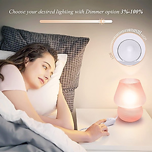 ONEWISH Mushroom Lamp Cute Table Lamp for Bedroom Nightstand Soft Light Pink, Small Glass Nightlight Stepless Dimmable Desk Lamp for Dining, Living, Nursery, Vanity, Home Decor Gift for Girls Women