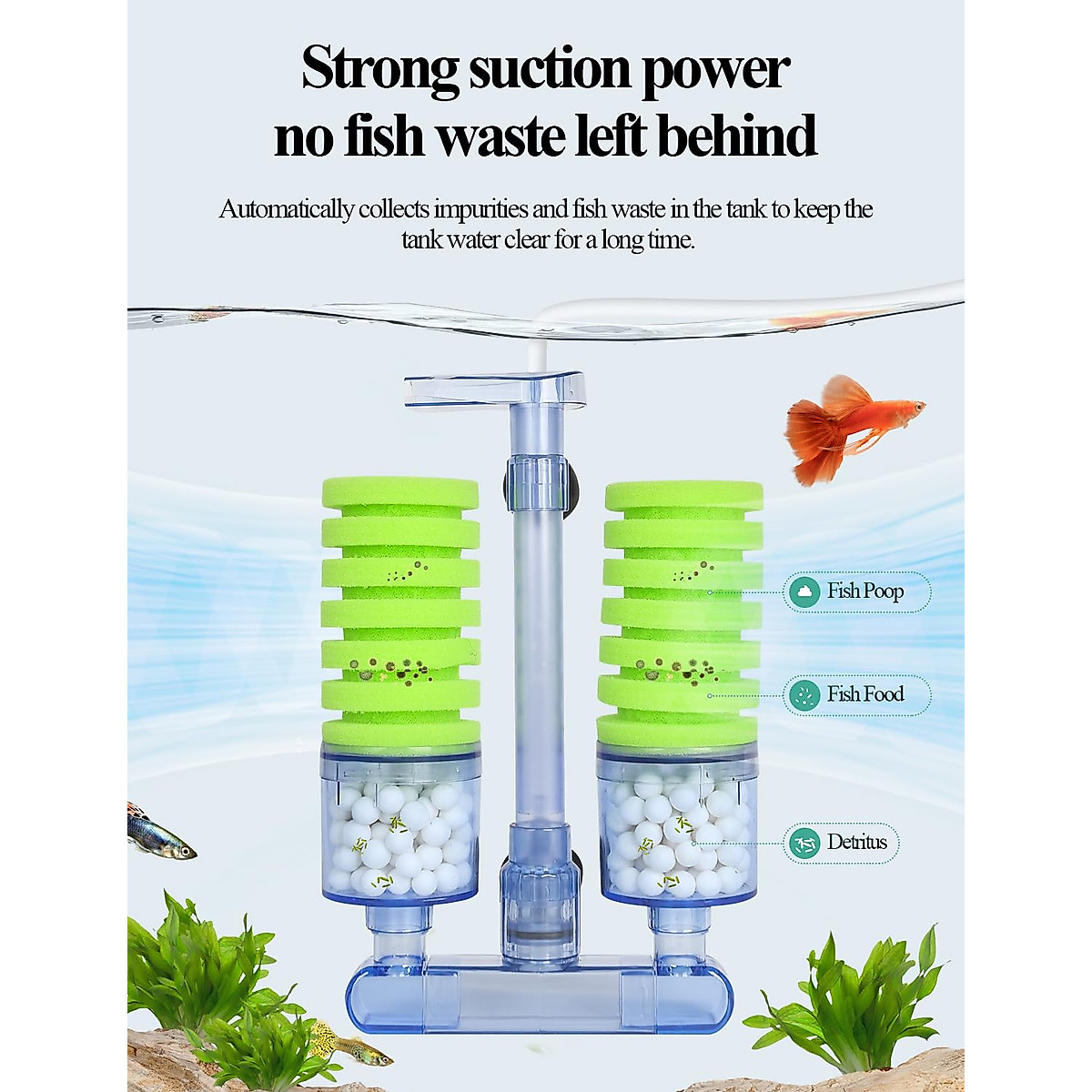 UPETTOOLS Aquarium Biochemical Sponge Filter, Ultra Quite Aquarium Air Pump Double Head Bio Sponge Fish Tank Foam Filter