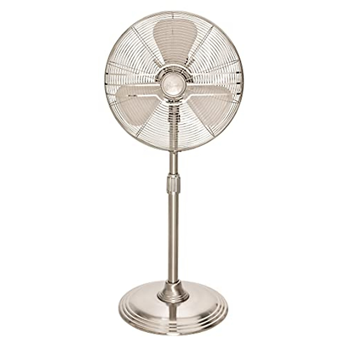Hunter 90438z Adjustable 3 Speed Retro Pedestal Stand Floor Fan, 80 Degree Oscillation, 16”, Brushed Nickel Finish