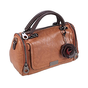 TENDYCOCO Crossbody Bag Barrel Handbag with Flower Pendant for Women (Brown)