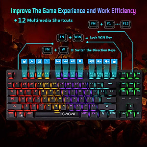 Mechanical Gaming Keyboard and Mouse Combo-CHONCHOW TKL 87 Keys Blue Switche RGB Rainbow Backlit Keyboard 3200DPI Mice with 6 Button Value Combo for PS4 Xbox Laptop Windows PC Gamer