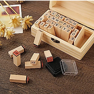 Wooden Rubber Stamps Kit, 36pcs Vintage Wooden Rubber Alphabet Letter Number Stamps Set, Craft Ink Stamp Stamper Seal Set with Wooden Storage Box - for Card Making, DIY Planner, Scrapbooking