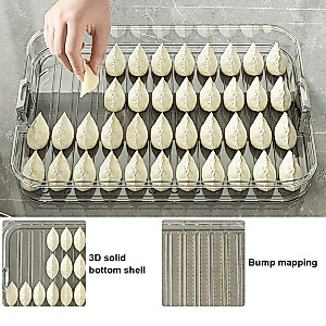 CheurYae 2-Layer Frozen Dumpling Storage with Lids, Food Storage Container, Stackable Food Storage Containers, Cookie Storage Containers, Good Sealing, for Kitchen and Fridge