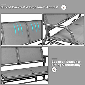 Giantex Swing Glider Chair 48 Inch with Spacious Space, 2 People Swing Lounge Glider Chair Cozy Patio Bench Outdoor & Indoor for Patio, Backyard, Poolside, Lawn Steel Rocking Garden Loveseat (Gray)