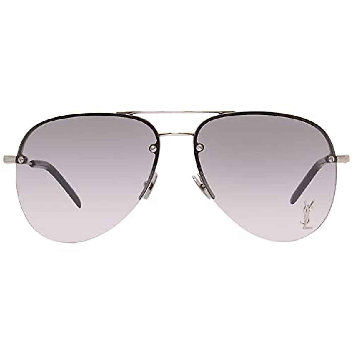 SAINT LAURENT Women's Classic 11 M Aviator Sunglasses, Silver/Silver/Grey, One Size