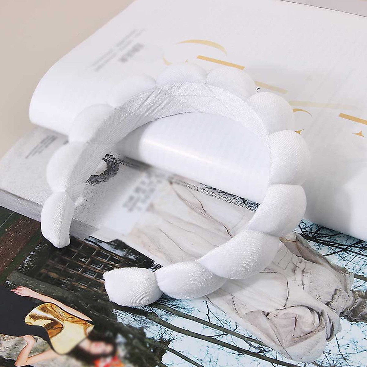 ALNILK Makeup Headband Spa Headbands for Women,Sponge & Terry Towel Cloth Fabric Head Band for Skincare, Face Washing, Makeup Removal, Shower, Facial Mask,Shower, Hair Accessories (White)