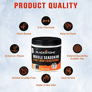 Blackstone 2-IN-1 Griddle & Cast Iron Seasoning Conditioner 6.5 OZ– Effective Seasoning Rub Formula – Food Safe – Easy to Use Cleaner & Conditioner – with Satisfying Customers Travel Tissue (2Pack)