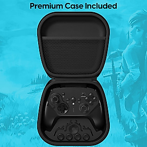 TALK WORKS Bluetooth Game Controller for Nintendo Switch with Dual Motor Vibration, Turbo Function, 6-Axis Gyro Sensor - Customizable Joystick & D-Pad - Includes Premium EVA Case - Black