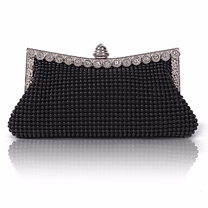 Damara Womens Dimple Mesh Crystals Mini Clutch Evening Bag, Black