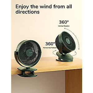 JISULIFE Clip on Baby Stroller Fan, 4000mAh Battery Operated Fan, Portable Personal Small Fan, Quiet & Narrow Slot Design, 4 Speeds, Max 14 Hrs, Ideal for Bed, Desk, Car Seat - Dark Green