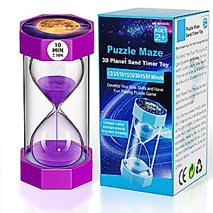 CNCJ Sand Timer 10 Minute Hourglass with Maze & 3D Moon Pattern Sand Watch 10 Min, Purple Small Sand Clock, Plastic Color Hour Glass Sandglass for Kids, Games, Classroom, Kitchen, Decortion