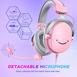 FIFINE USB Gaming Headset, PC Over-Ear Wired Streaming Headset with 3.5mm Jack, Detachable Microphone, 7.1 Surround Sound, Control Box, Passive Noise Cancellation, for PS5/Xbox/Switch-H9 Pink