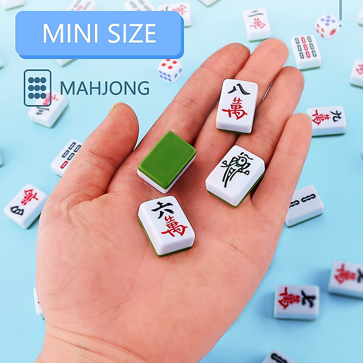drizzle Pink Travel Mini Mahjong Set 20mm with Instructions - Portable 146 Tiles - for Beginners with 4PCS Racks 2 Pounds - Chinese Mah-Jong Game 麻将