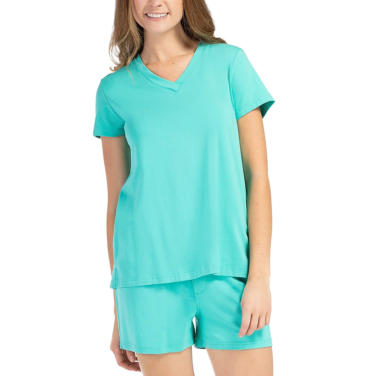 Fishers Finery Organic Cotton & Rayon Ladies Pajamas Summer Pajamas (Trq, XL) Turquoise