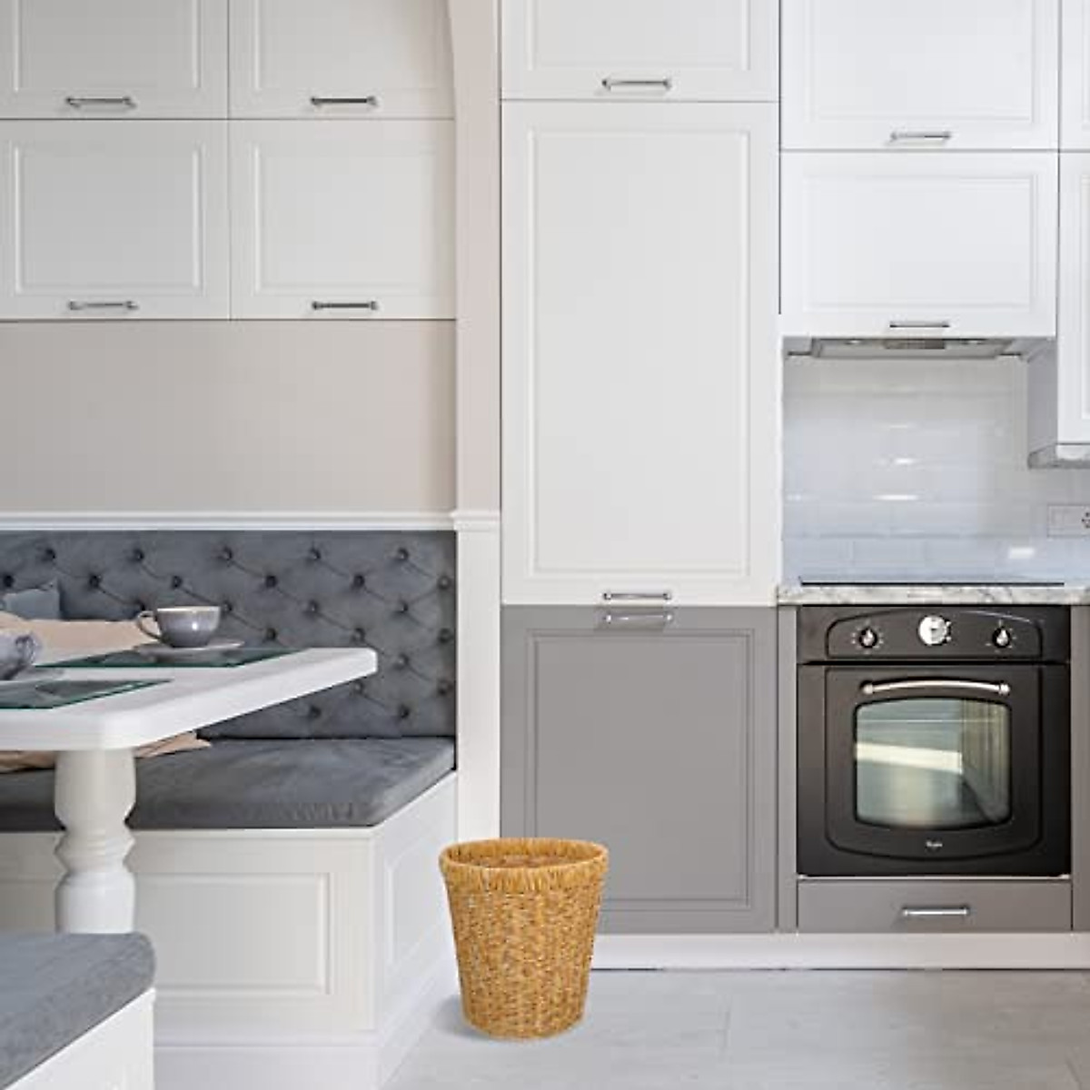 Zerodeko Rattan Trash Can Wicker Woven Waste Paper Basket Bohemian Wastebasket Rustic Farmhouse Laundry Storage Basket for Home Office 30x28cm