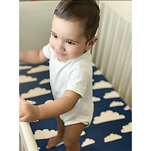 BaeBae Goods Fitted Baby Crib Sheets for Boys and Girls, 3 Pack, Soft and Breathable Jersey Cotton, White and Navy, Cute Gender Neutral Nursery Mattress Bedding, Universal Fit