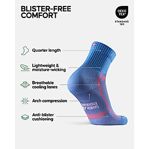 DANISH ENDURANCE 3 Pack Running Socks for Long Distances, Quarter, Men & Women, Light Blue/Orange, US Women 11-13 // US Men 9.5-12.5