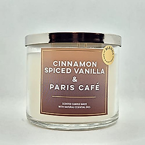 Bath Body Works, White Barn 3-Wick Candle w/Essential Oils - 14.5 oz - 2022 Summer Scents! (Cinnamon Spiced Vanilla & Paris Cafe)