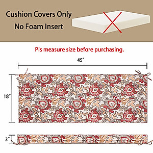 Magpie Fabrics Patio Bench Cushion Cover 45x18x3 Inch, NO Insert! Water Resistant Outdoor Loveseat Replacement Cover with Zipper (Botanical Red Orange)