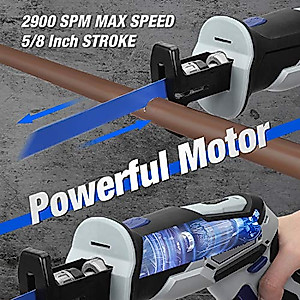 WORKPRO 12V Cordless Reciprocating Saw with Clamping Jaw, 2.0Ah Li-Ion Battery with 1 Hour Fast Charger, Variable Speed and Tool-Free Blade Change, 3 Saw Blades for Wood & Metal Cutting