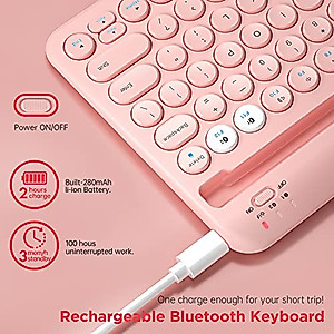 Samsers Multi-Device Bluetooth Keyboard, Rechargeable Wireless Bluetooth 5.1 Keyboard with Integrated Stand, Support 2 Devices for Smartphone Tablet iPad Laptop MacBook PC iOS Android Windows - Pink