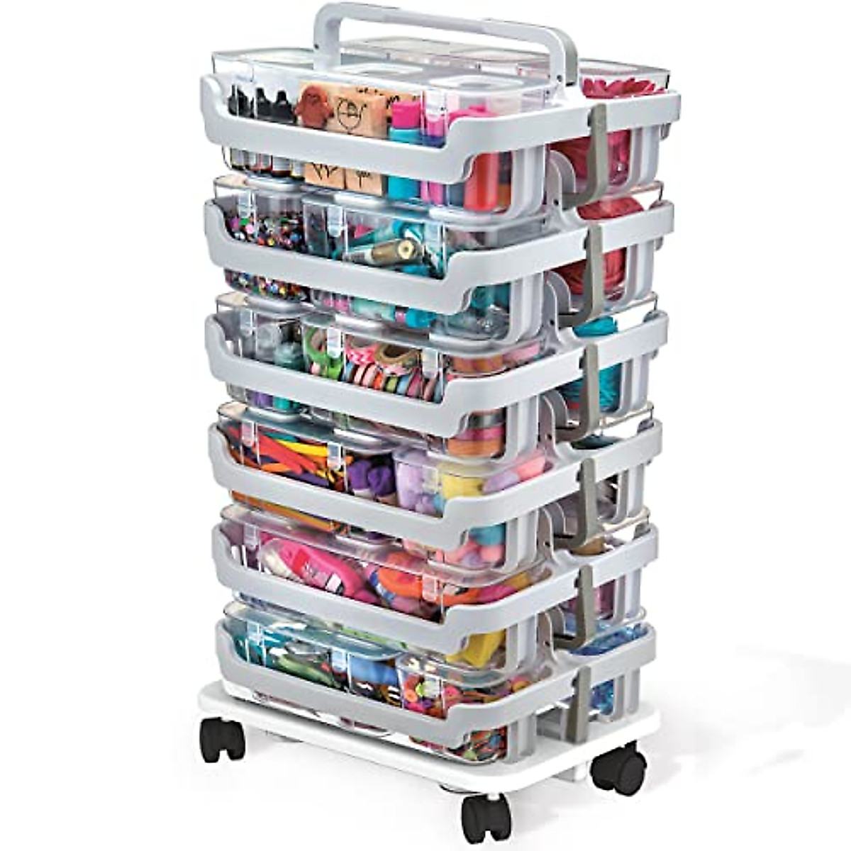 Deflecto Stack 'N Go Caddy Wheel Base, Craft Organizer, Compatible with Deflecto Desk Supplies Organizer Caddy, White, 16"W x 3 1/4"H x 11"D (29443CR)