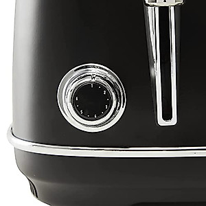 Haden Heritage 4-Slice Wide Slot Retro Toaster with Automatic Self-Center, Adjustable Settings, Reheat/Defrost, & Removable Crumb Tray, Black/Chrome