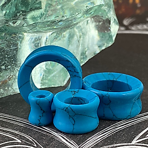 Mystic Metals Body Jewelry Pair of Blue Synthetic Turquoise Stone Tunnels (STN-739) (0g (8mm))