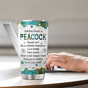 9GIFT4YOU Peacocks Jewelry Style Coffee Tumbler Cute Birthday Gifts For Girls Friends Women Travel Mug With Lid Insulated Cups Inspirational Quote Hot And Cold Drinks Tumblers