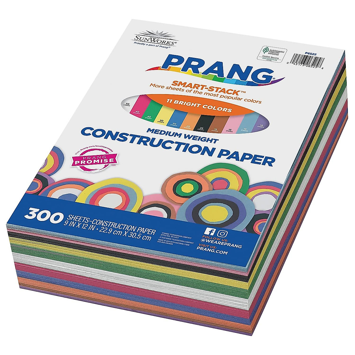 SunWorks 6525 Construction Paper Smart-Stack, 58 lbs., 9 x 12, Assorted, 300 Sheets/Pack