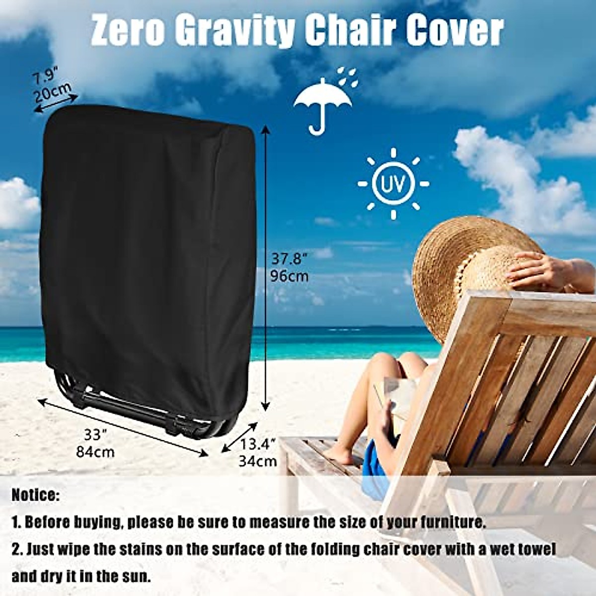 Kovshuiwe Outdoor Zero Gravity Folding Chair Cover Waterproof 2PCS, Folding Chair Storage Covers All Weather, Dustproof 420D Oxford Anti Zero Gravity Chair Cover with Storage Bag, Black