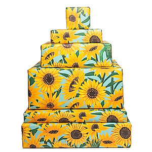 CENTRAL 23 Floral Wrapping Paper - Sunflowers Gift Wrapping Paper - Blue Yellow Boho Vintage - Bridal Shower Gift Wrap - 6 Sheets - For Women Men Birthdays Wedding Easter - Recyclable