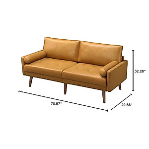 Koorlian Faux Leather Loveseat Sofa, 71inch Mid Century Modern Living Room Sofa, Button Tufted Seat Cushion, Fit for Bedroom, Small Spaces, Brown