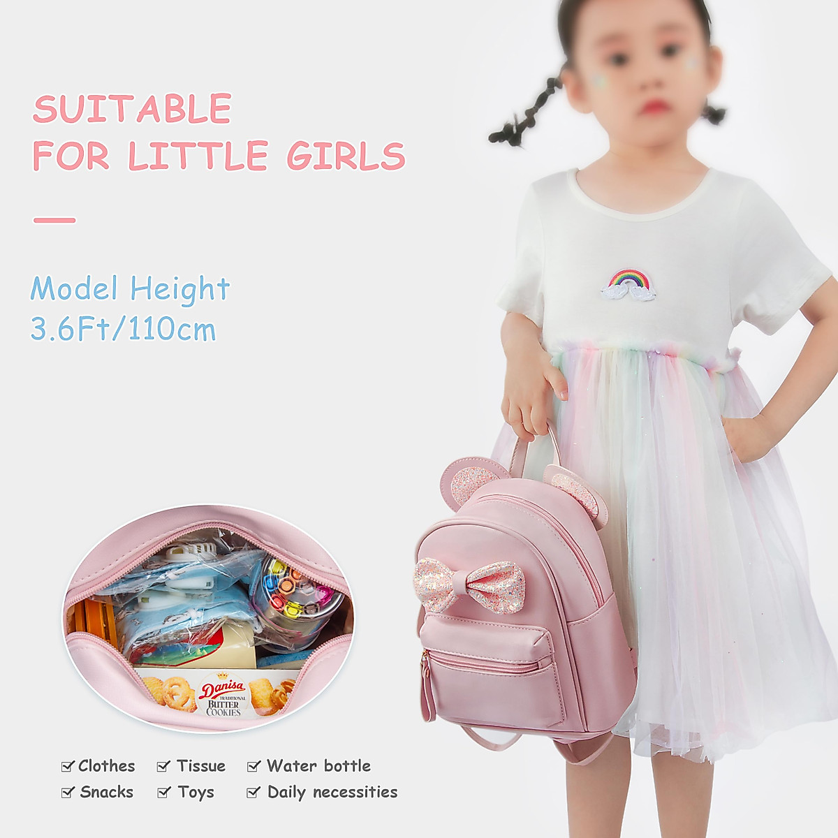 Mini Backpack for Girls Cute Bowknot Toddler Backpack Purse Cartoon Mouse Ears Purse Mini Backpack for Teen Girls