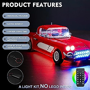 BrickBling LED Light Kit for Lego 10321 Chevrolet Corvette Toy Car, Remote Control Version Lighting Compatible with Lego Corvette- No Model Included