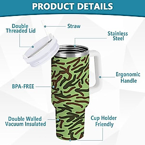 RPLIFE Camouflage Green 40 Oz Tumbler with Handle and Straw, Stainless Steel Tumbler with Straw, Coffee Tumbler