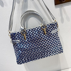 Denim Women Handbag Jean Bag Large Capaticy Tote Shoulder Bags Fashion Crystal Diamond Bag Crossbody Bag (Silver)