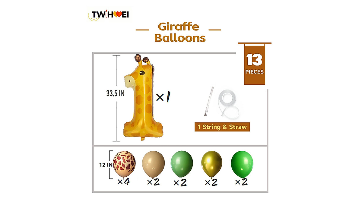 Giraffe Balloons for 1st Birthday Safari Decor