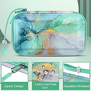 FINTIE Hard Shell Protective Case for Nintendo 2DS XL/New 3DS XL LL, Emerald Marble with Zipper Pocket and Top Handle