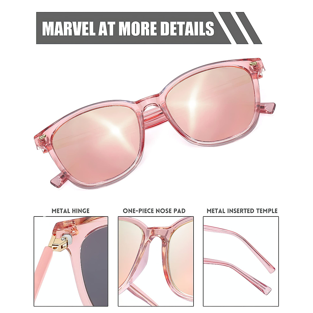 Myiaur Women's Polarized Sunglasses with Mirrored Lens & UV400 Protection - Trendy & Stylish Large Glasses