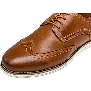 Vostey Men's Dress Shoes Leather Oxford Shoes Brown Dress Shoes for Men Wingtip Casual Dress Shoes(BMY629 Yellow Brown 14)