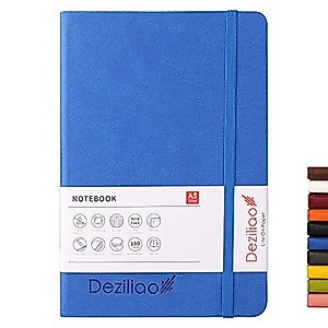 Deziliao Hardcover Notebook Journal 160 Pages, Lined Journal Notebooks for Work, 100Gsm Premium Thick Paper with Pocket, Medium 5.7"x8.4" （Blue, Ruled）