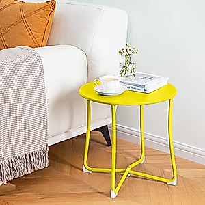 AMAGABELI GARDEN & HOME Metal Patio Side Table 18” x 18” Weather Resistant Anti-Rust Outdoor End Table Small Steel Round Coffee Table Porch Table Snack Table for Balcony Garden Yard Lawn, Yellow