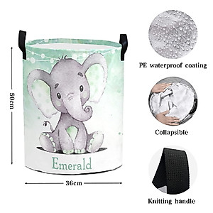 Custom Watercolor Cute Elephant Laundry Basket Handles Collapsible Hamper Foldable Storage Bin Living Room Office Bathroom Bedroom