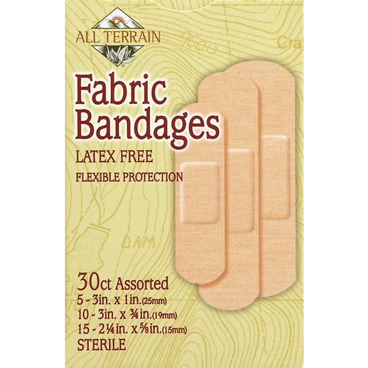All Terrain Fabric Bandages, Latex-Free Flexible Protection, 30 Count, Assorted Sizes, Sterile