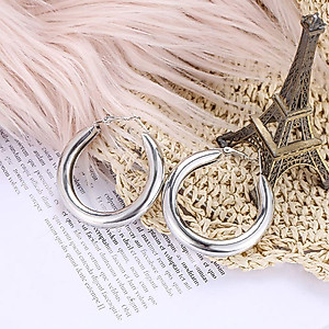 S5E5X Alloy Earrings, Punk Rock Minimalist 50mm Thick Tube Big Gold Alloy Round Circle Hoop Earrings (Sliver)
