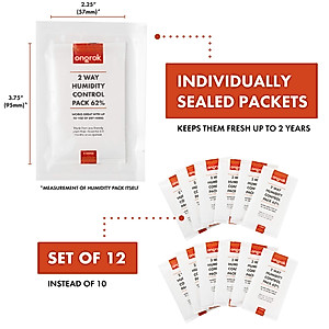 12 Pack of 2 Way Humidity Control Packs, Size 8, 62% RH by ONGROK, Each Pack for up to 1 oz