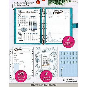molekaus Recipe Book ，Blank Recipe Book to Write in Your Own Recipes，Recipe Notebook for Family Cooking， Removable Hardcover 7" x 10"Recipe Journal with 160 Pages-green
