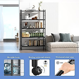 Terkoos 5-Tier Shelf Shelves for Storage, Heavy Duty Metal Shelves Wire Rack Shelving Unit, Adjustable Shelf with Wheels for Home Office Kitchen Bathroom