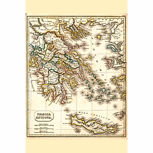 Ancient Greece Antique Style Map Travel World Map with Cities in Detail Map Posters for Wall Map Art Wall Decor Geographical Illustration Travel Destinations Cool Wall Art Print Poster 12x18
